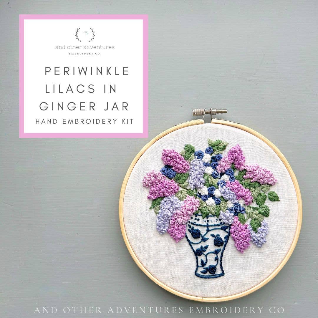 Periwinkle Lilacs in Ginger Jar Embroidery Kit — The Blue Peony